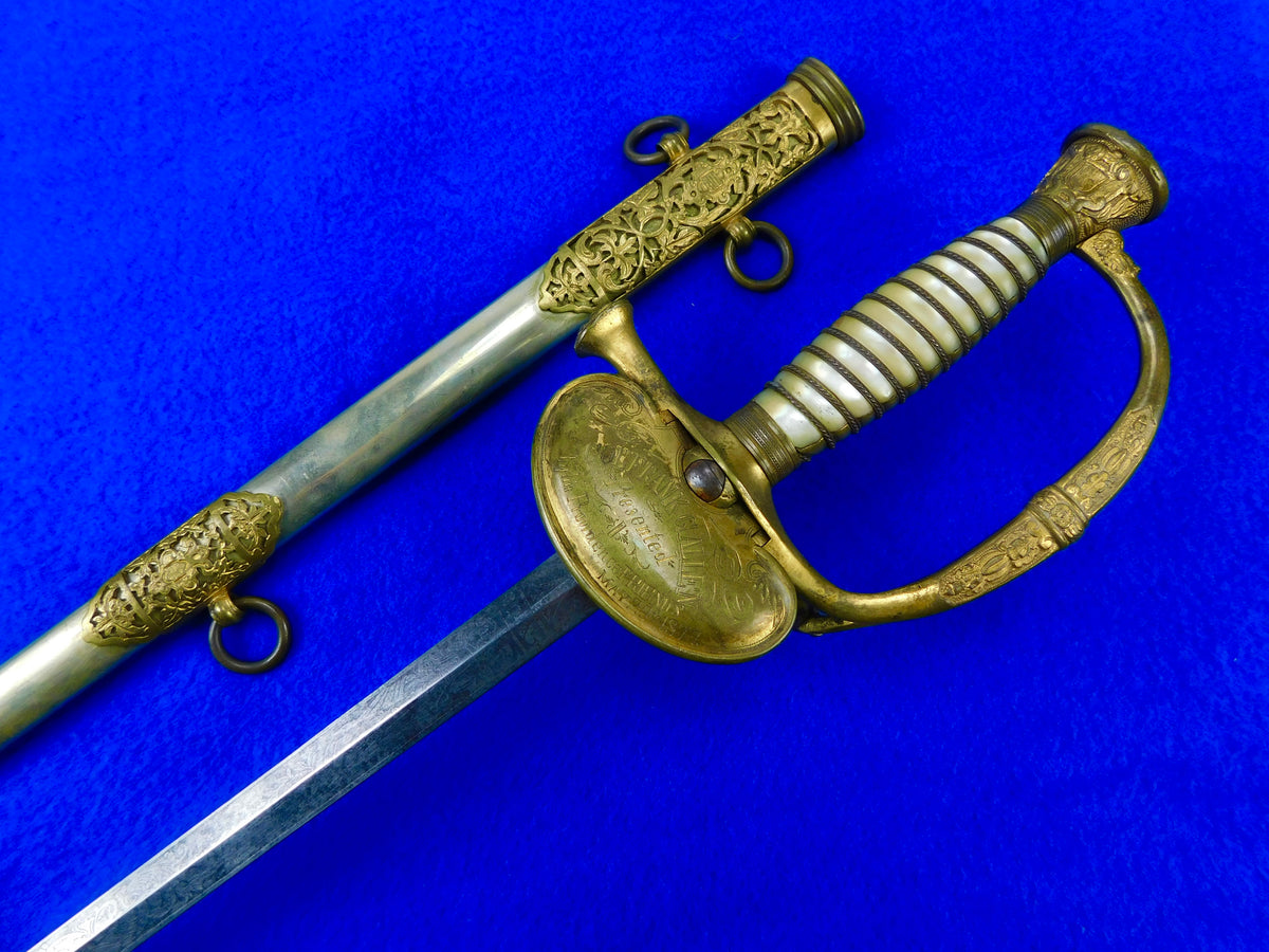 Antique 19C US Model 1860 Presentation Engraved 1877 Dated Sword w/sca ...