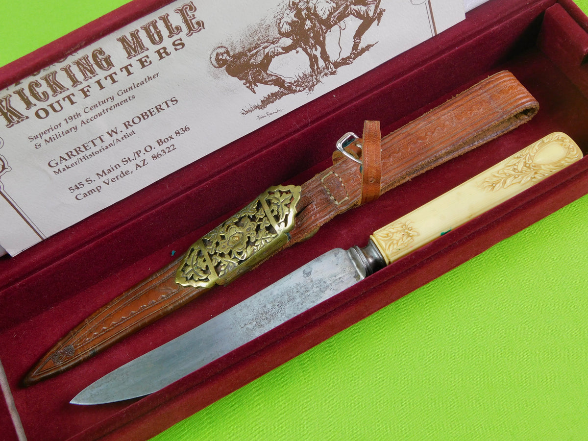Old Landers Frary & Clark Aetna Works Bowie Carved Knife w/ custom She ...