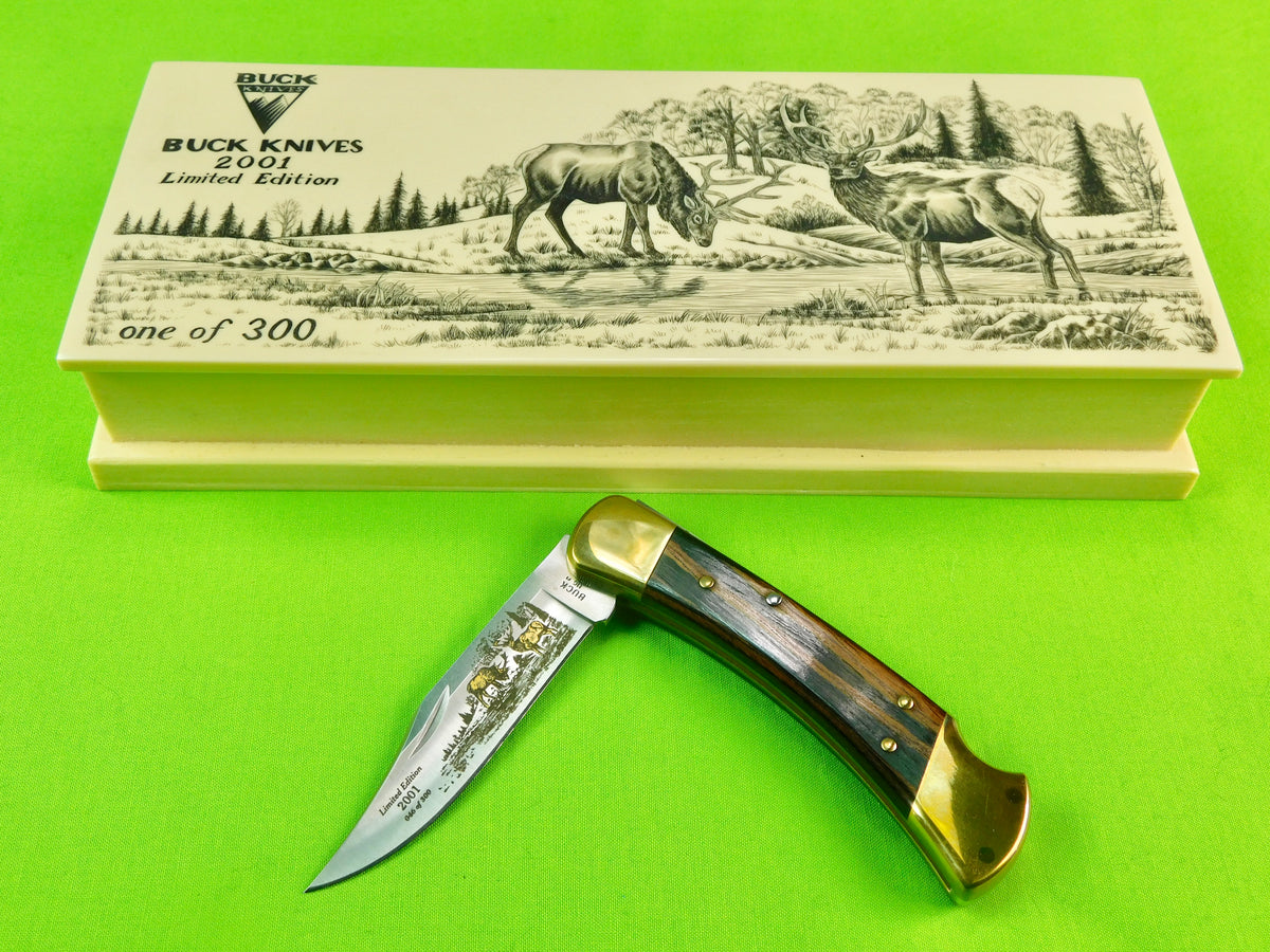 2001 Buck 110 Custom Limited Gold Etched Big Bucks North America Foldi ...