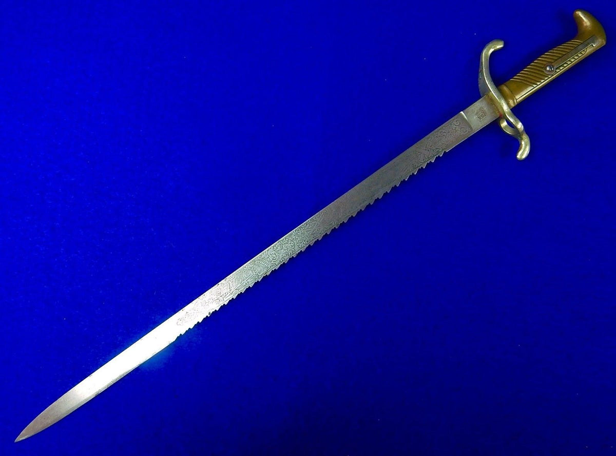 Antique German Germany WW1 Engraved Saw Back Bayonet Knife Short Sword ...