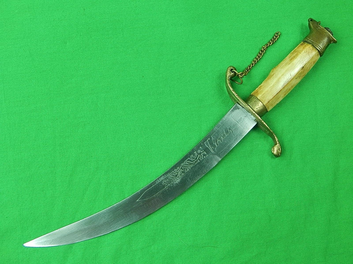 Vintage Antique Old Spanish Spain Curved Military Fighting Knife w/ Sc ...