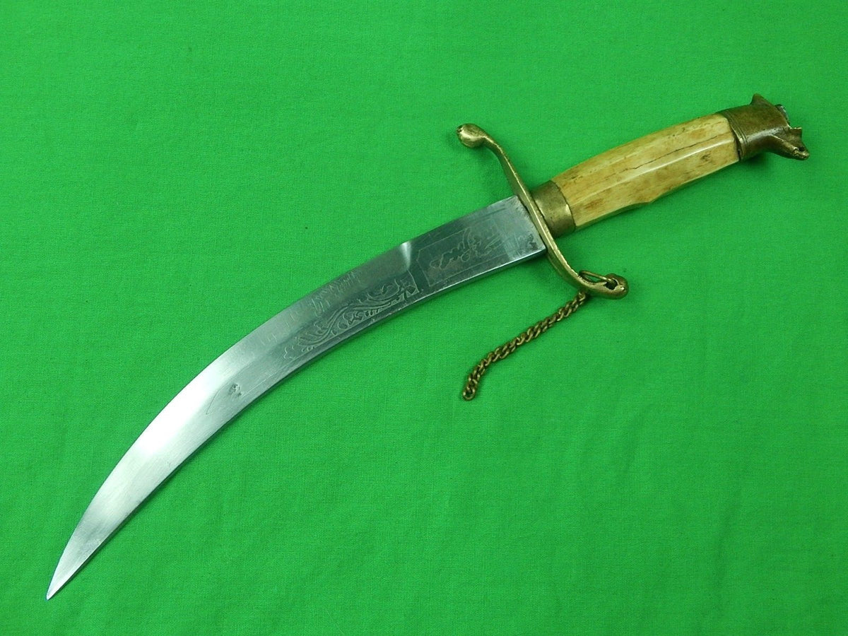 Vintage Antique Old Spanish Spain Curved Military Fighting Knife w/ Sc ...