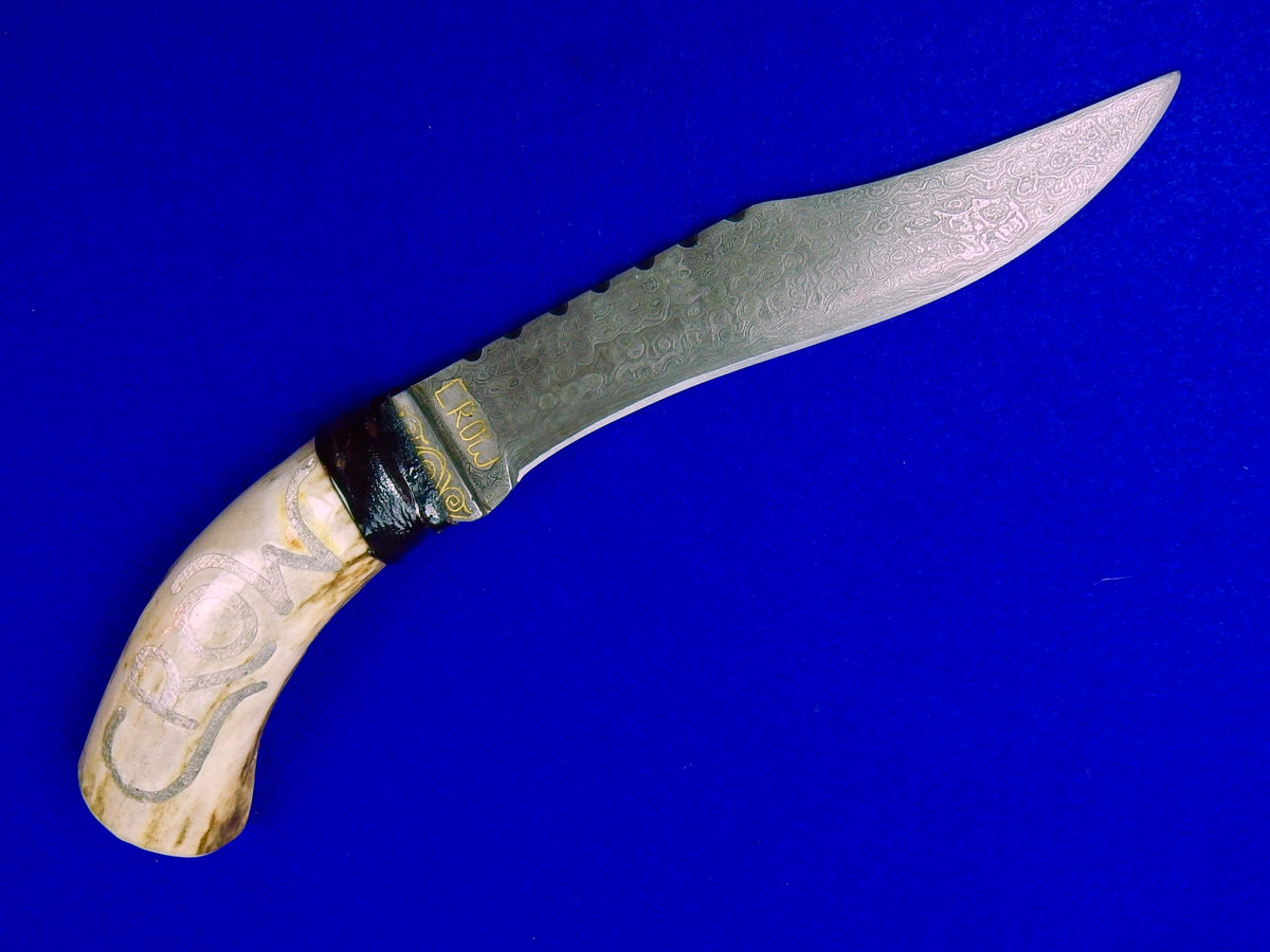 Custom Hand Made Unusual CROW Fighting Hunting Damascus Stag Knife w ...