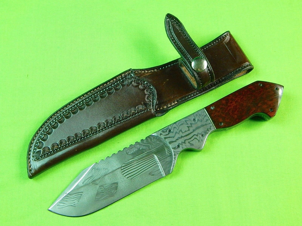 US Custom Hand Made PJ Ernest Wittier CA Damascus Fighting Knife & She ...