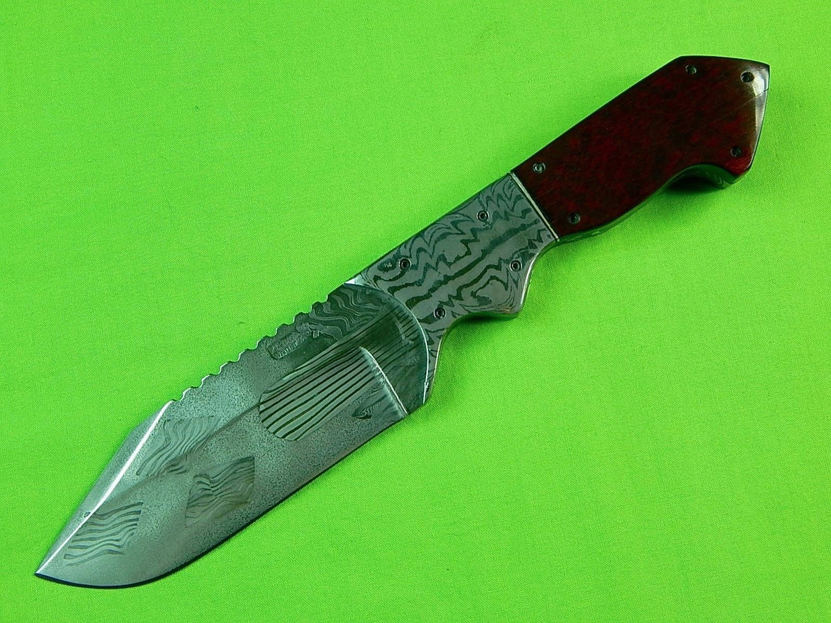 US Custom Hand Made PJ Ernest Wittier CA Damascus Fighting Knife & She ...