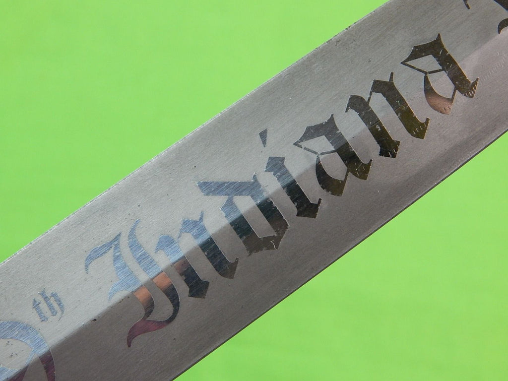 German Germany Damascus Blade Stiletto Engraved INDIANA Stag Fighting ...