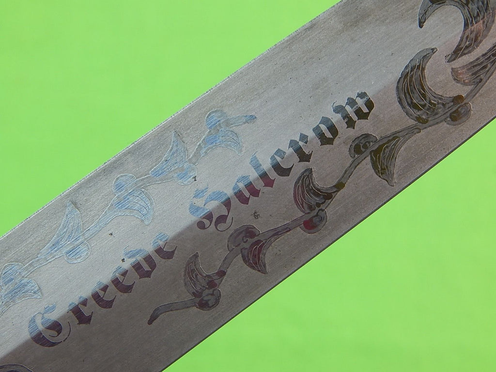 German Germany Damascus Blade Stiletto Engraved INDIANA Stag Fighting ...