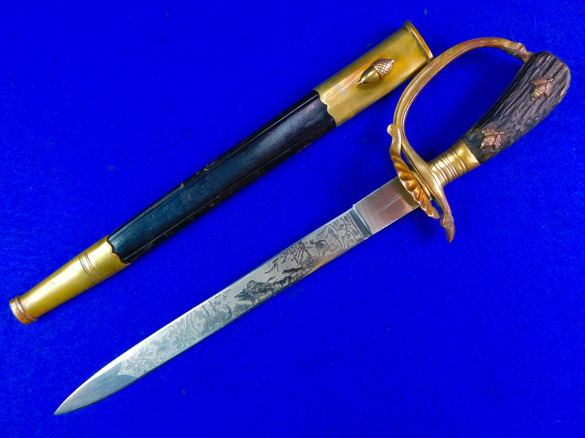 German Germany WW2 Engraved Hunting Dagger Knife w/ Scabbard – ANTIQUE ...