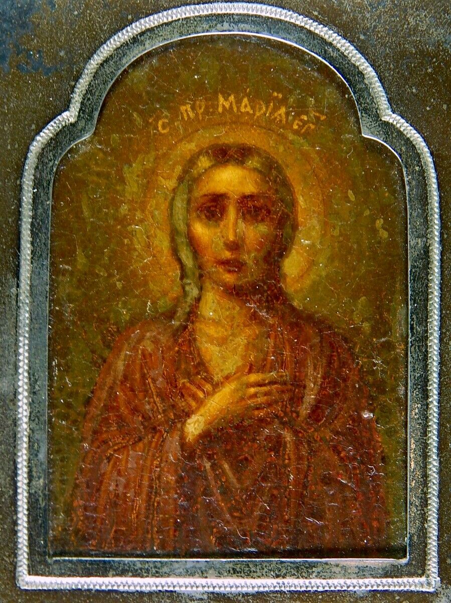 Antique 19 Century Imperial Russian Russia Mary Maria Icon Silver Fram ...