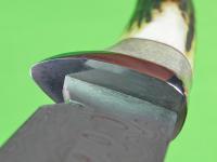 US Custom Hand Made LARRY WITHROW Damascus Stag Fighting Hunting Knife ...