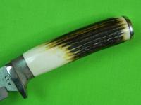 US Custom Hand Made LARRY WITHROW Damascus Stag Fighting Hunting Knife ...