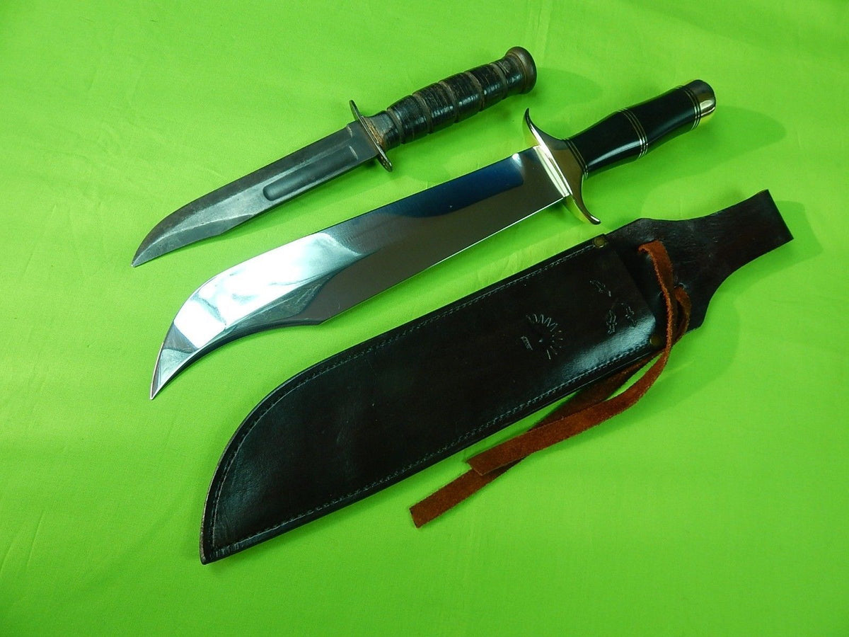 VINTAGE CUSTOM HANDMADE MICHAEL MILO LEACH HUGE BOWIE FIGHTING KNIFE W ...