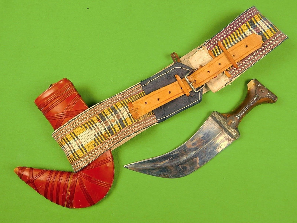 Old Vintage Antique Jambiya Fighting Knife Dagger w/ Scabbard and Belt ...