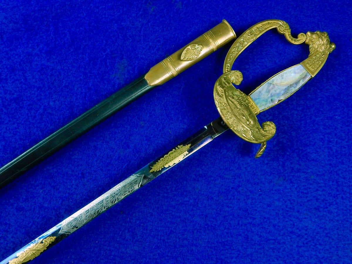 Antique German Germany WW1 Lion Head Engraved Court Sword w/ Scabbard ...