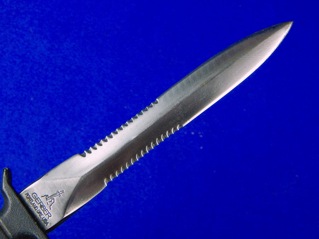 RARE US 1977 GERBER MK2 Commando Fighting Knife BLACK HANDLE w/ Sheath ...