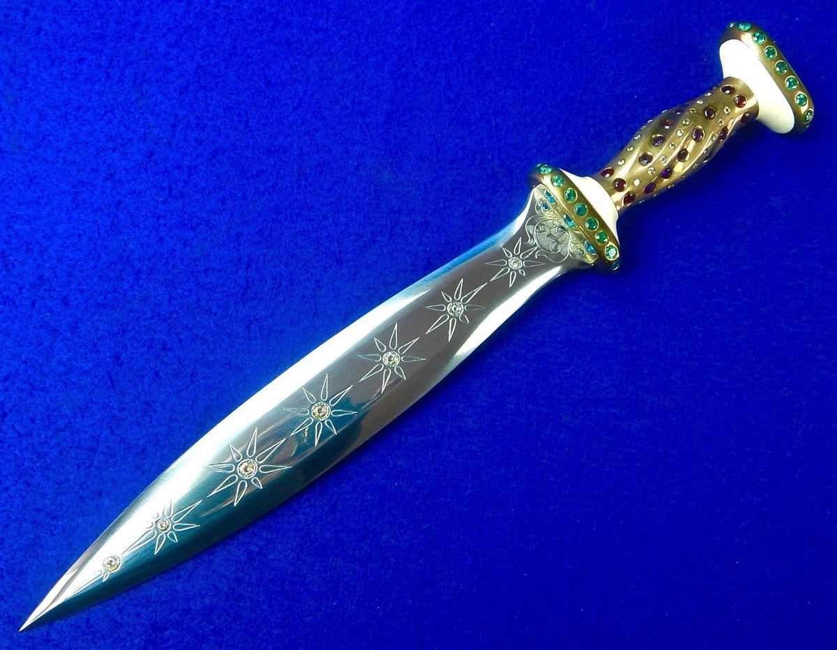 US Custom Hand Made Large WADE CHASTAIN Bejeweled Engraved Knife Dagge ...