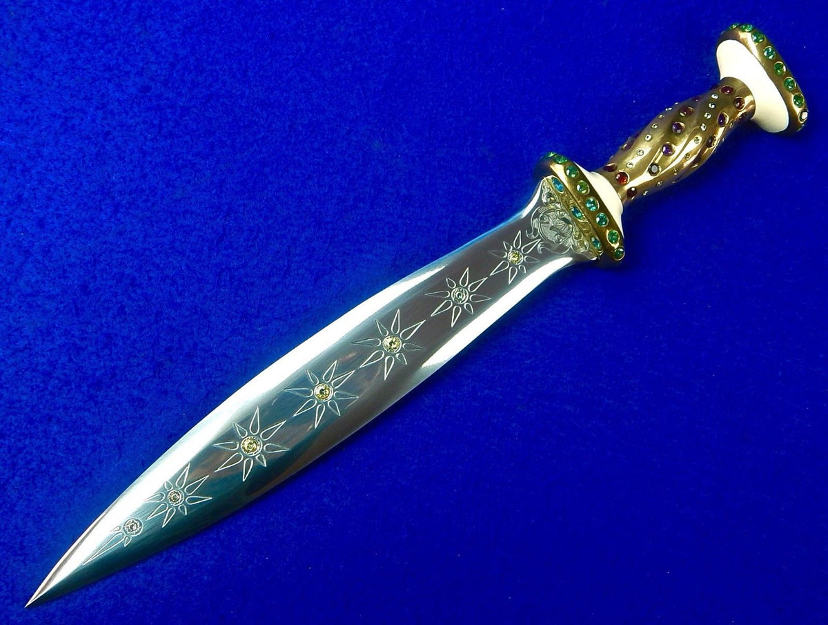 US Custom Hand Made Large WADE CHASTAIN Bejeweled Engraved Knife Dagge ...