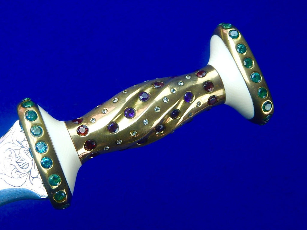 US Custom Hand Made Large WADE CHASTAIN Bejeweled Engraved Knife Dagge ...