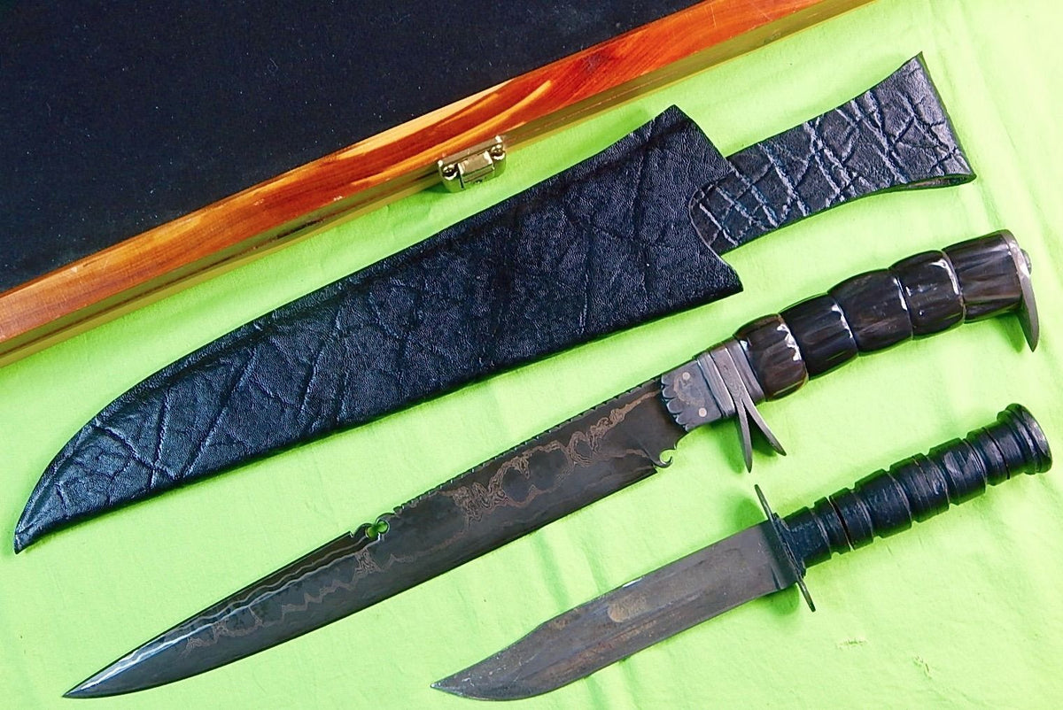US Custom Hand Made Norman P. BARDSLEY Huge Damascus Fighting Knife ...