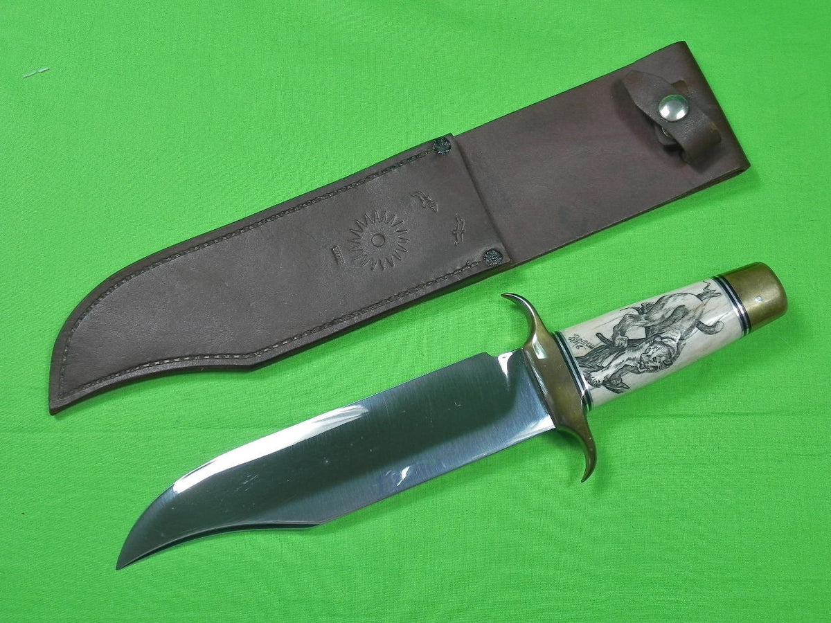 US Custom Hand Made MIKE LEACH Large Bowie Knife 1976 Scrimshaw JOE RU ...