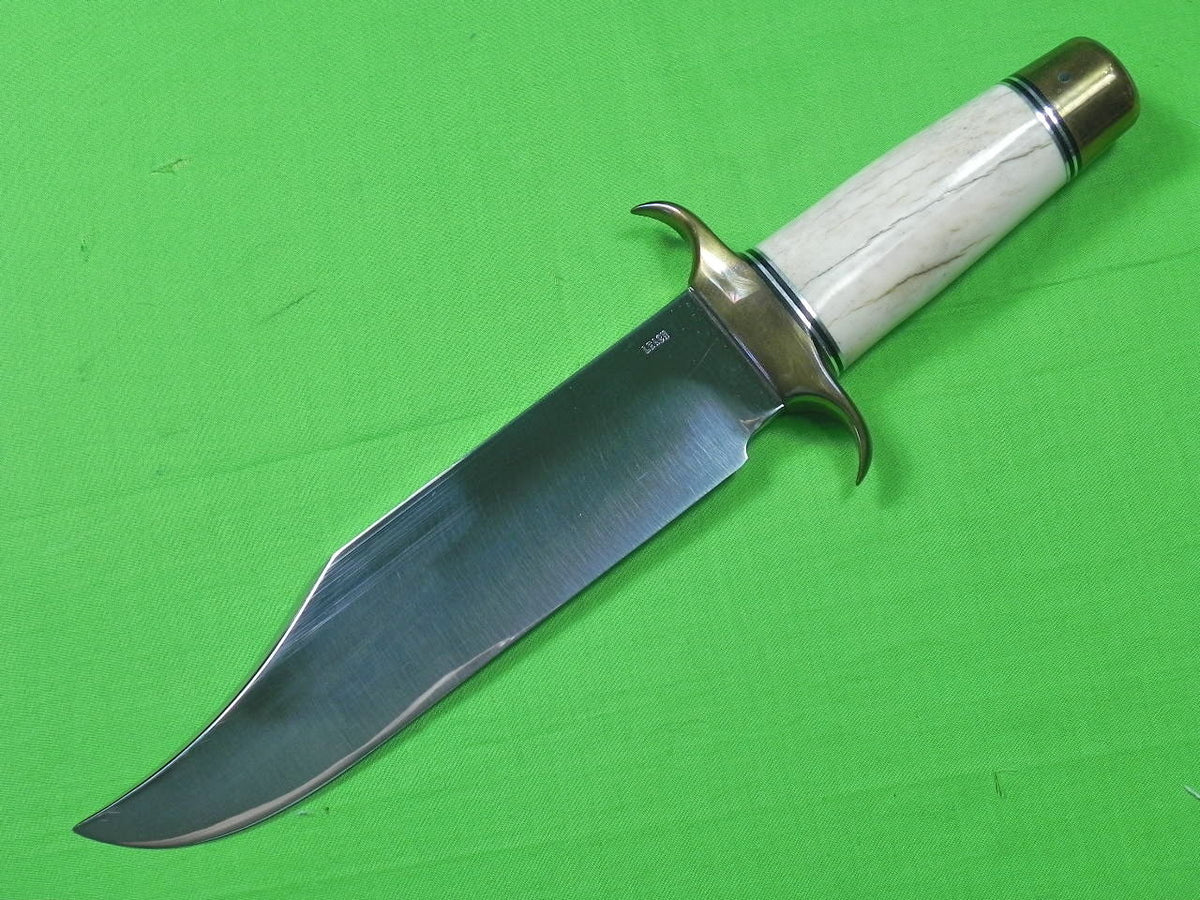 US Custom Hand Made MIKE LEACH Large Bowie Knife 1976 Scrimshaw JOE RU ...