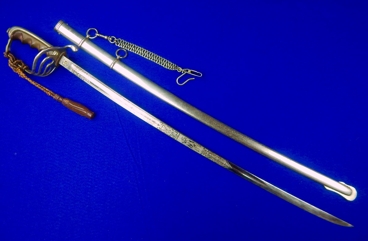US WW2 Model 1902 Engraved Officer's Sword w/ Scabbard Knot Hanger ...