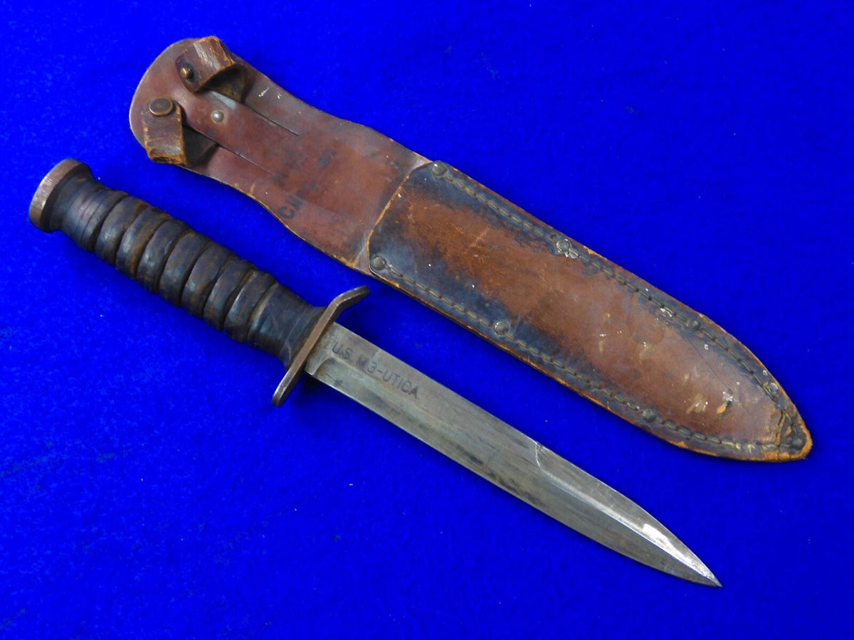 US WW2 Vintage Utica M3 Blade Marked Fighting Knife w/ Sheath – ANTIQUE ...