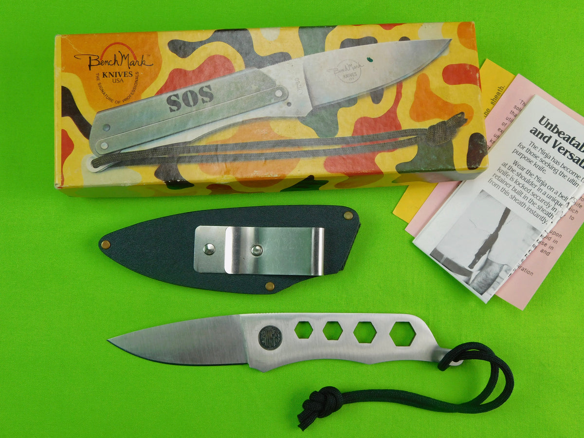 Vintage 1980s BenchMark SOS-B Fixed Blade Knife w/ Scabbard Box ...