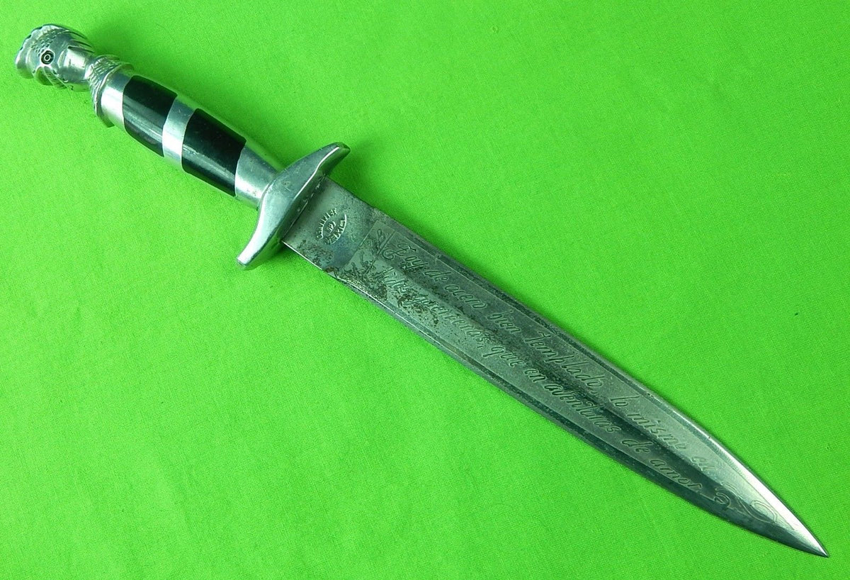 Vintage Mexican Mexico Knight Head Engraved Stiletto Fighting Knife ...