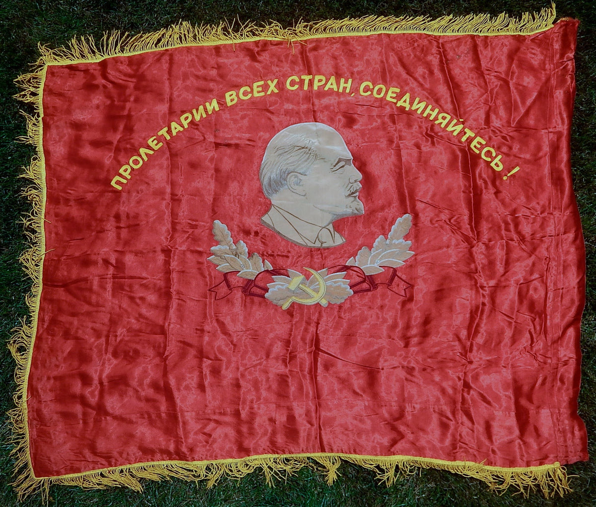 Vintage Soviet Union Russia Russian USSR Lenin Large Red Flag Banner ...