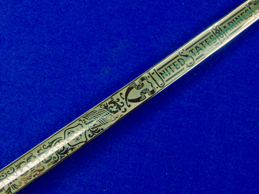 Vintage US German Made USMC Marine Presentation Engraved Sword w/ Scab ...