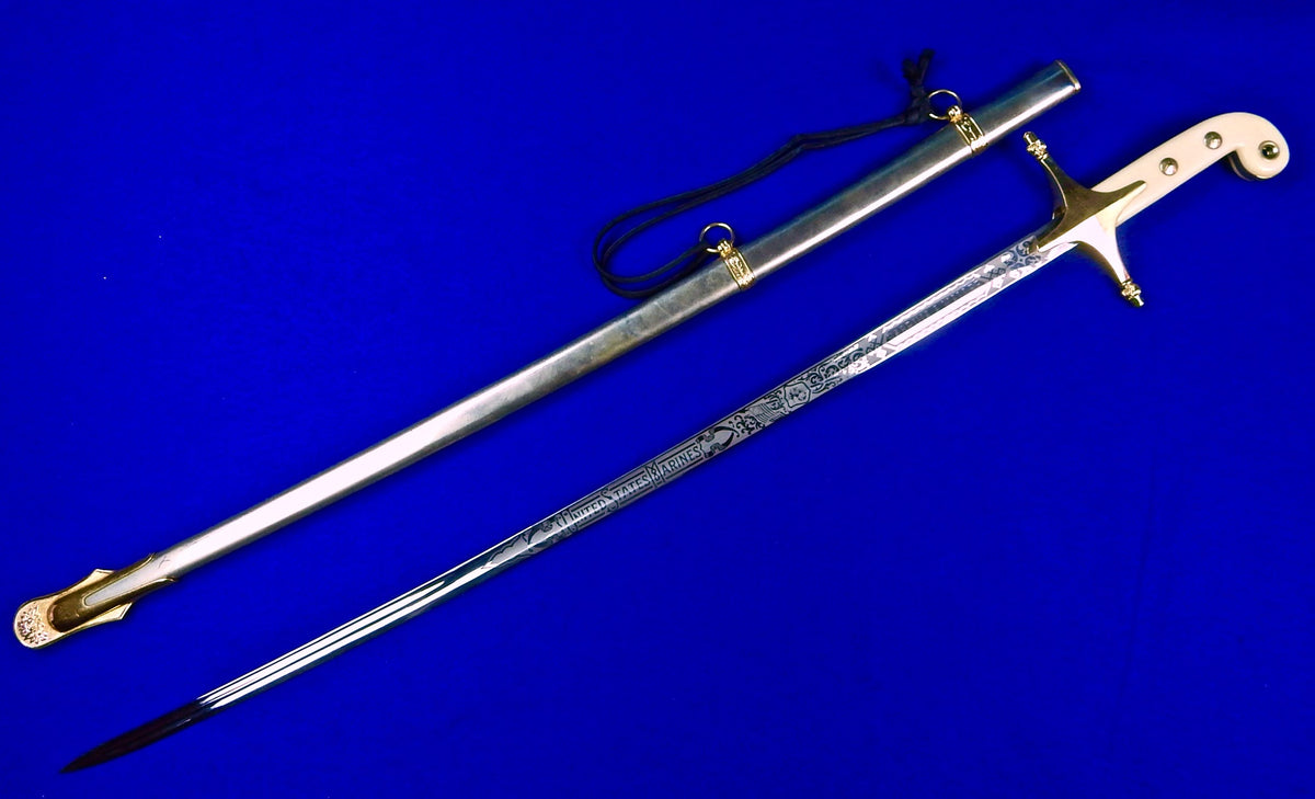 Vintage US German Made USMC Marine Presentation Engraved Sword w/ Scab ...