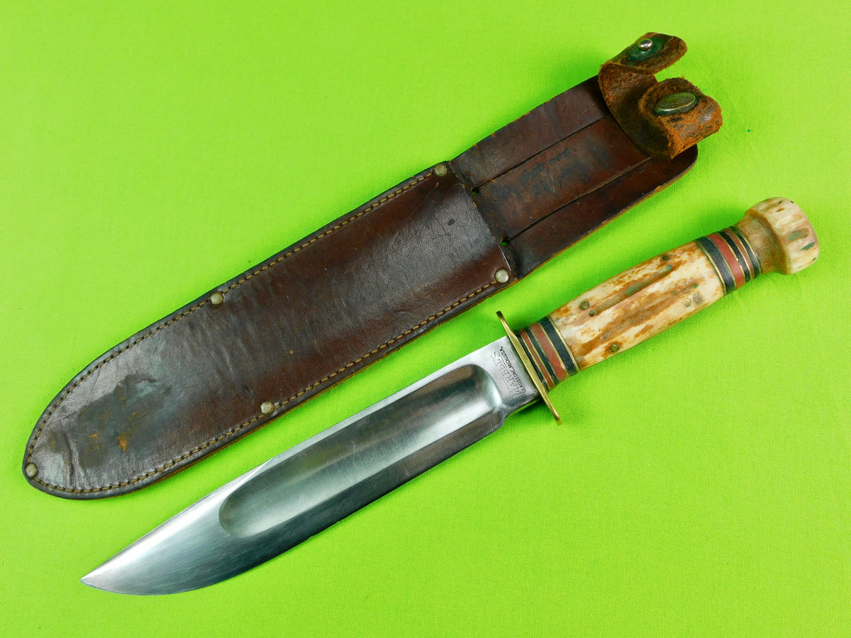 WW2 US Marbles Gladstone MI Large 8" Stag Handle Hunting Knife w/ Shea ...