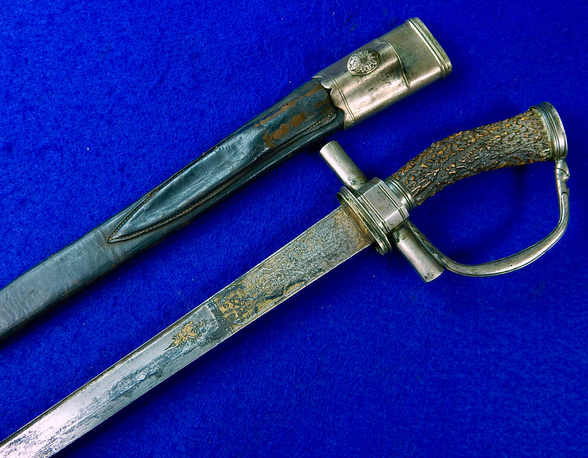 Antique German Germany 18 Century Silver Stag Short Hunting Sword w/ S ...
