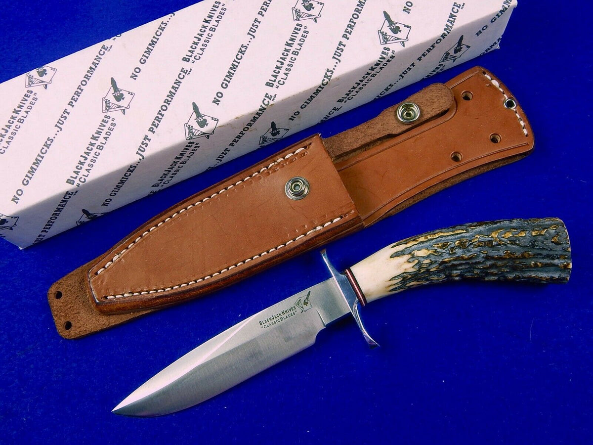 US BlackJack Stag Handle Hunting Knife Knives w/ Sheath Box – ANTIQUE ...