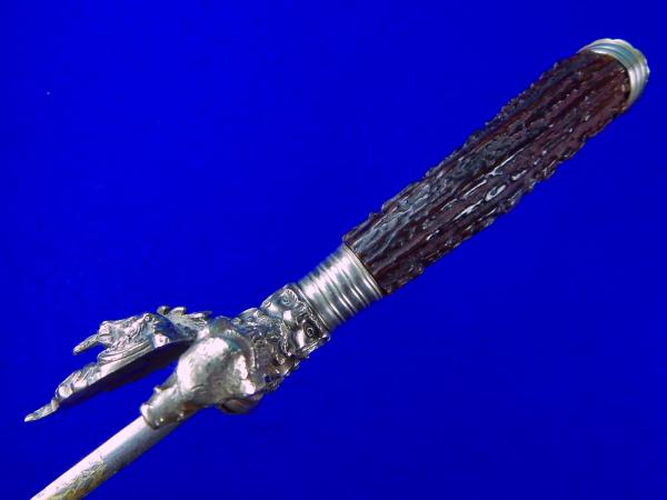 Antique Old German Germany Gold Engraved Dog Head Hunting Dagger Sword ...