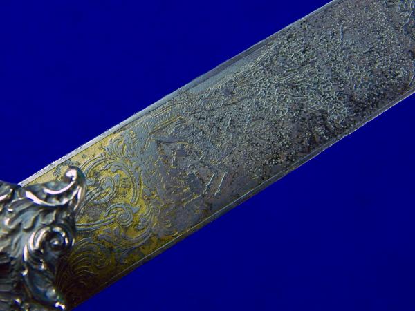 Antique Old German Germany Gold Engraved Dog Head Hunting Dagger Sword ...
