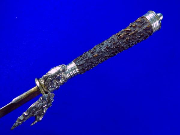 Antique Old German Germany Gold Engraved Dog Head Hunting Dagger Sword ...