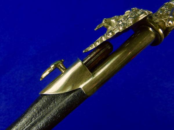 Antique Old German Germany Gold Engraved Dog Head Hunting Dagger Sword ...
