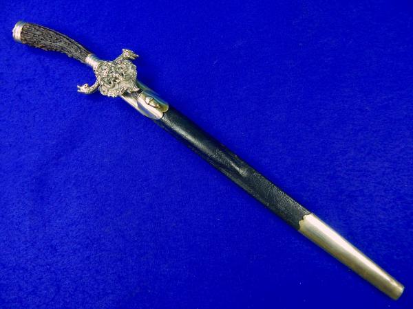 Antique Old German Germany Gold Engraved Dog Head Hunting Dagger Sword ...