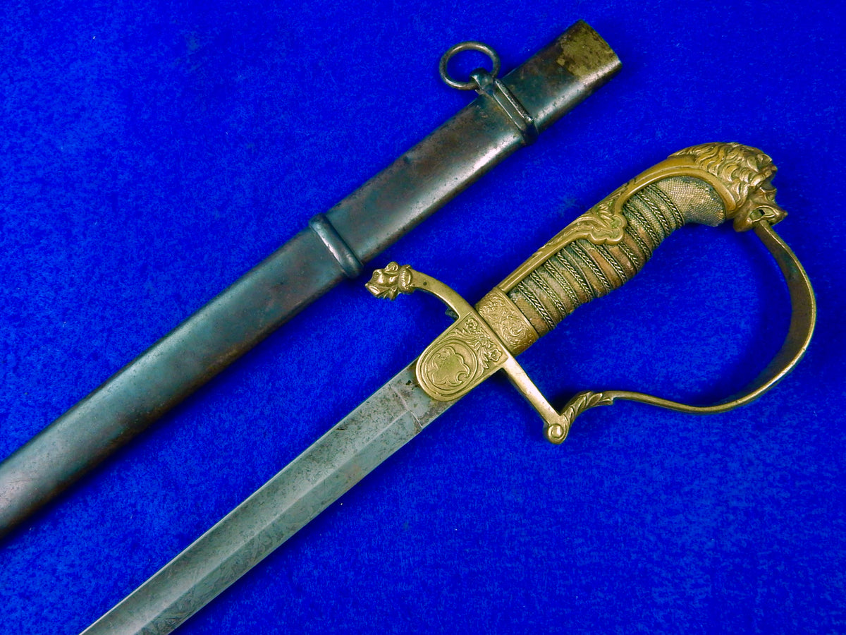 German Germany Antique WW1 Lion Head Engraved Artillery Sword Swords w ...